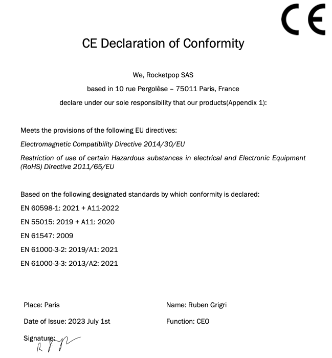 CE Declaration of Conformity